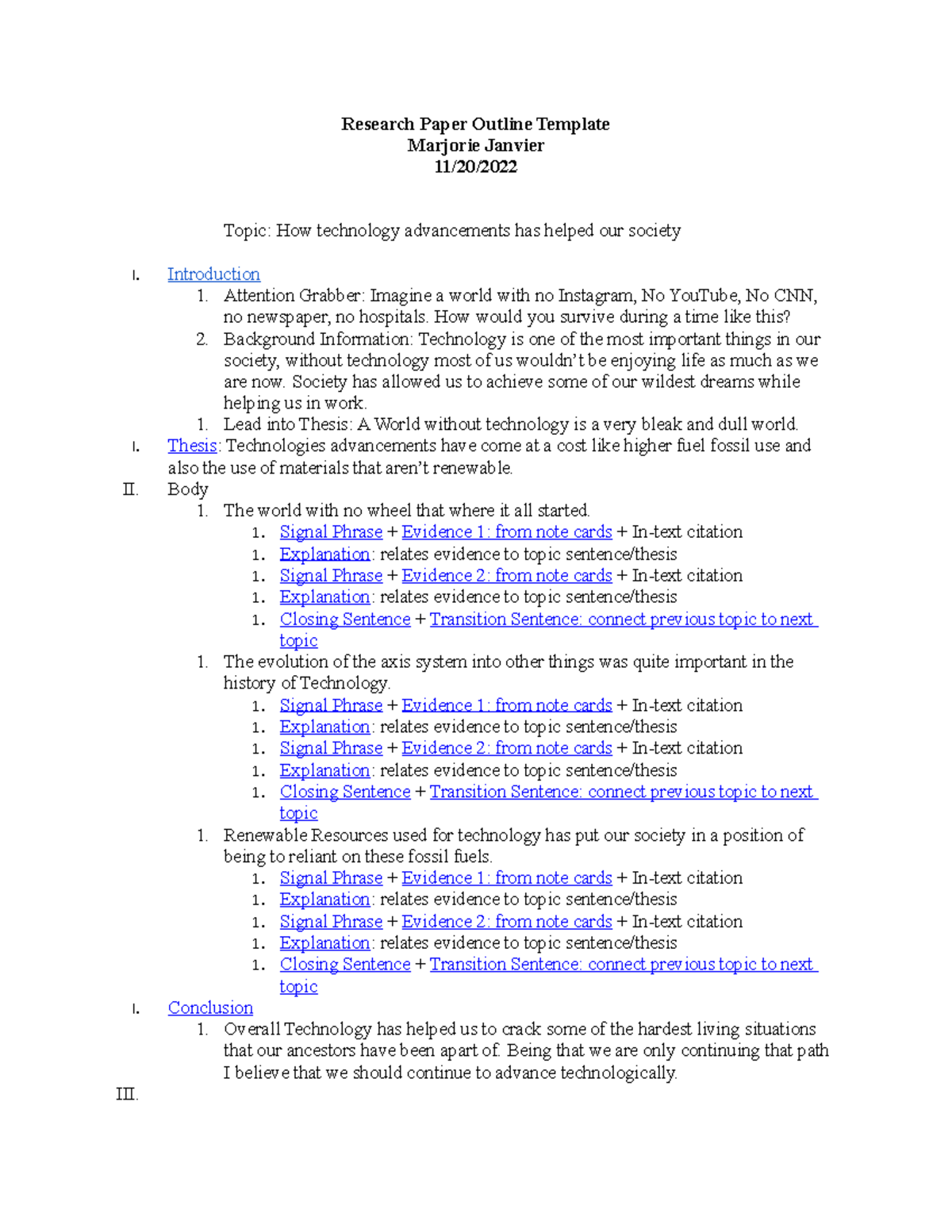 Research paper Outline - Introduction 1. Attention Grabber: Imagine a ...