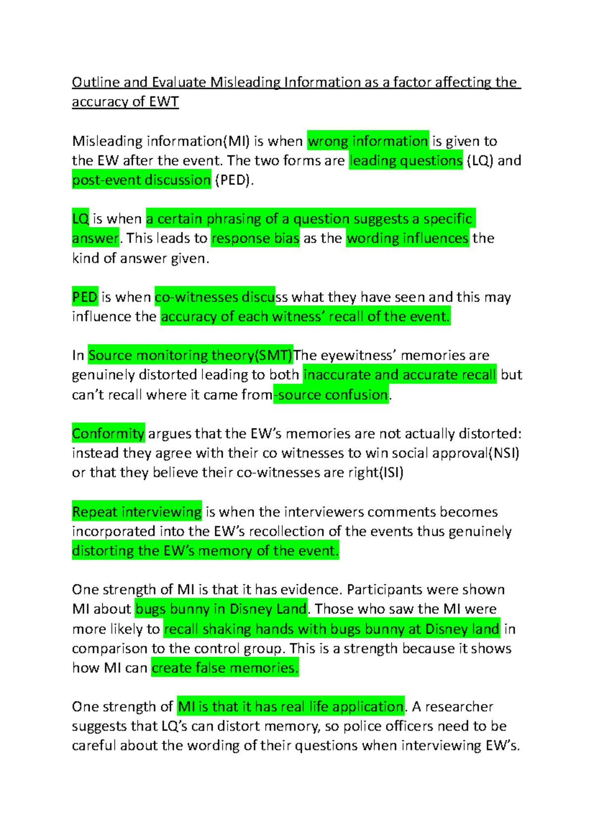 Outline and Evaluate Misleading Information as a factor affecting the ...