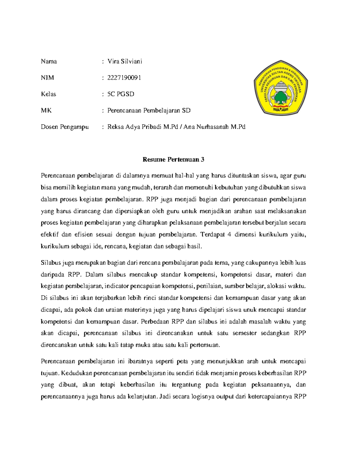 23 Resume tentang RPP - Nama : Vira Silviani NIM : 2227190091 Kelas ...