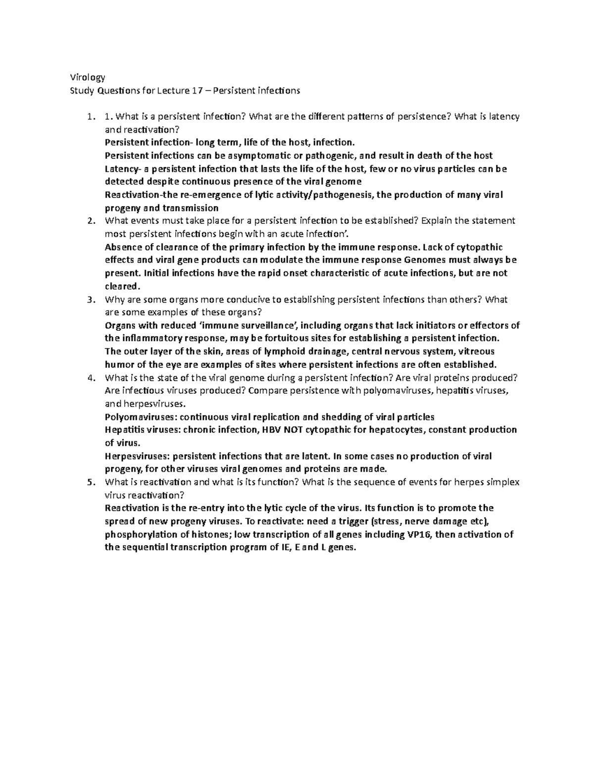 Virology Study Questions for Lecture 17 – Persistent infections ...
