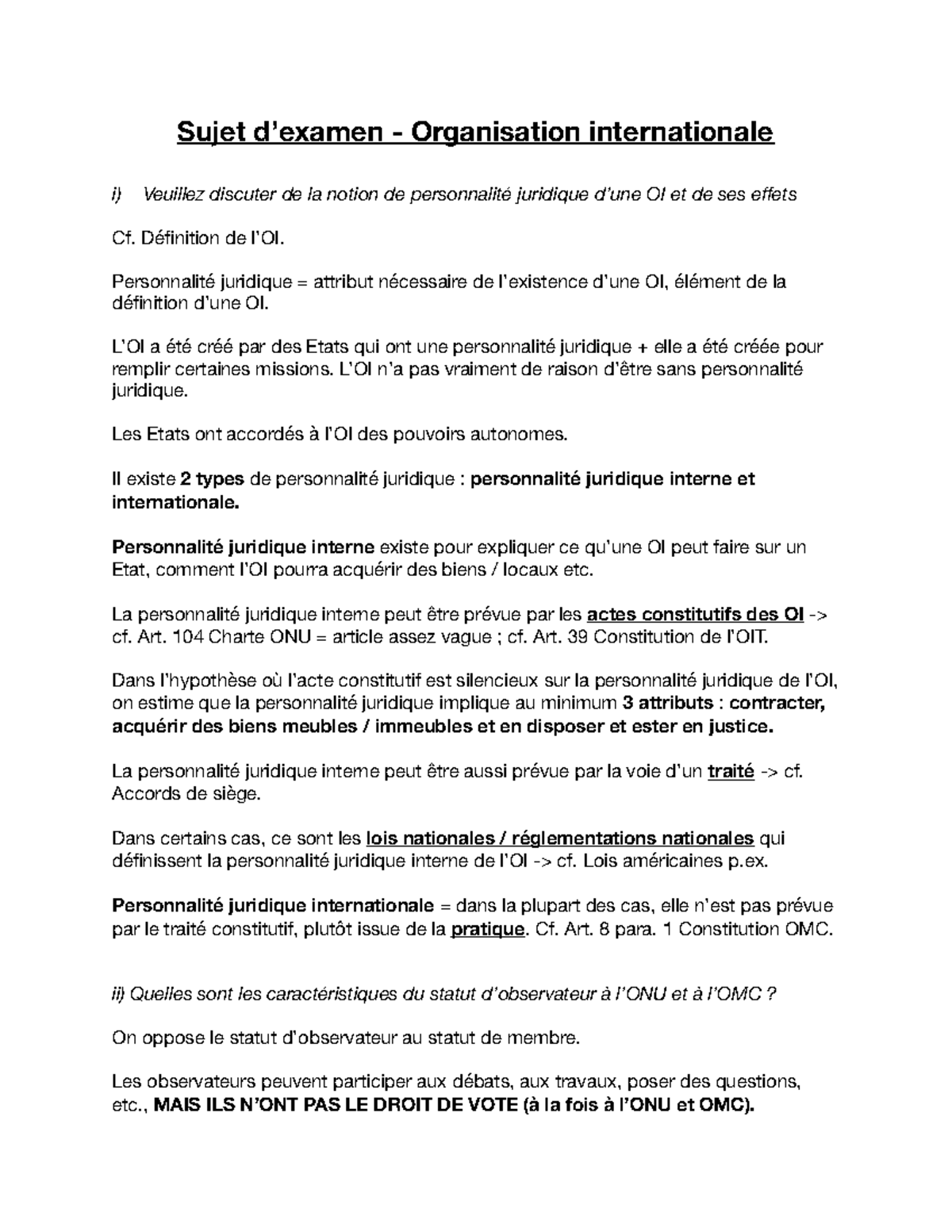 Sujet d’examen - Organisation internationale - Sujet d’examen ...