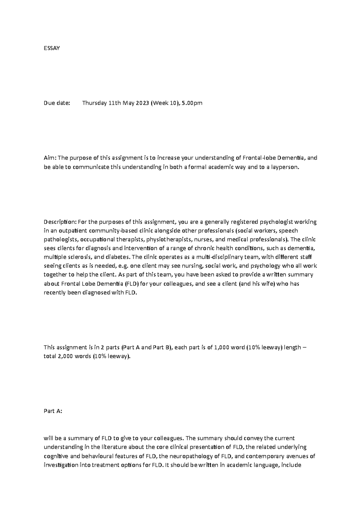 Essay Task 2 Psy 202 Outline - ESSAY Due date: Thursday 11th May 2023 ...