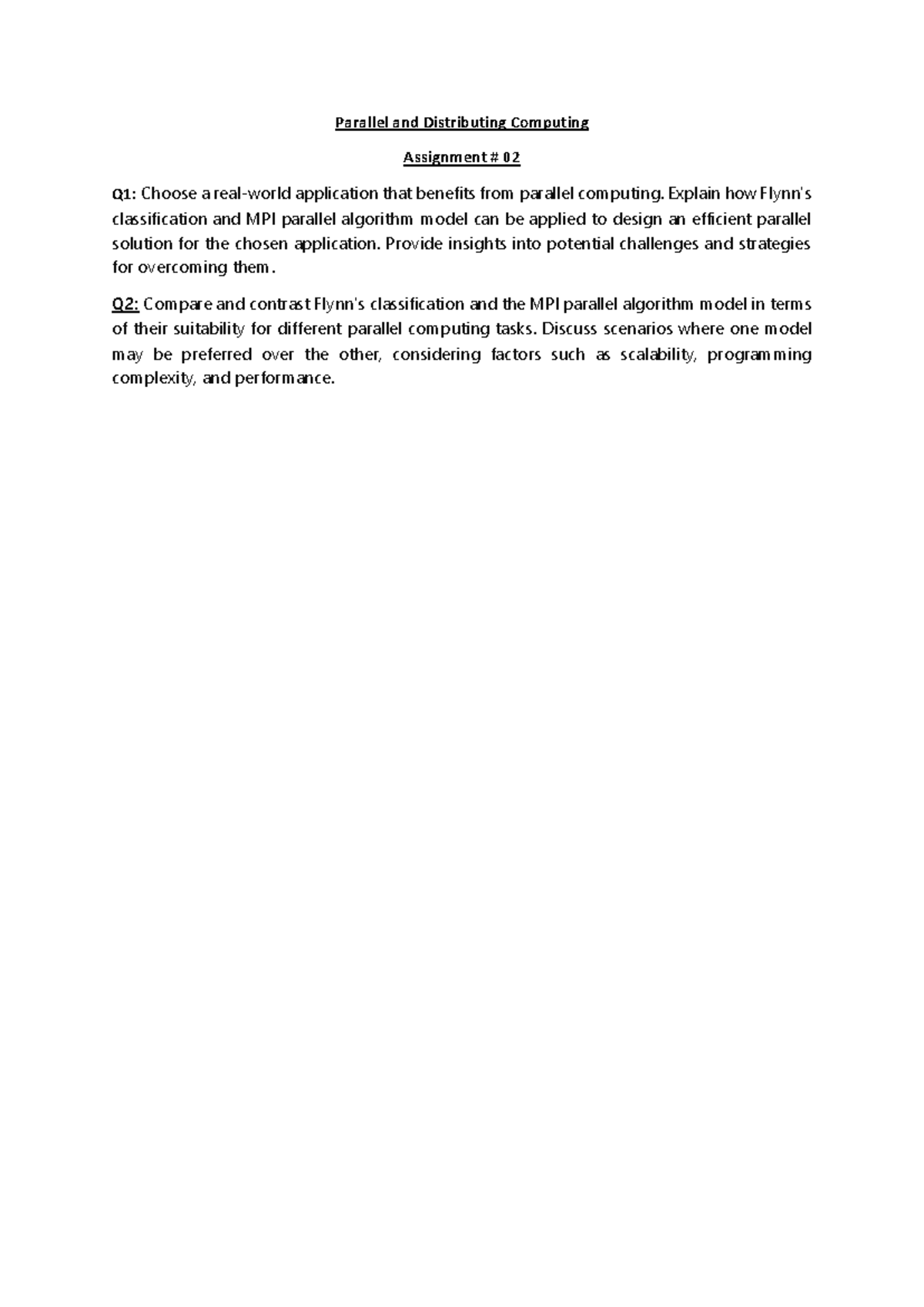 Parallel And Distributed System Assignment 2 Parallel And Distributing Computing Assignment 0637