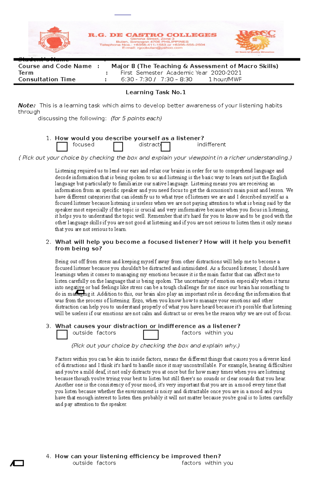 Major 8. Sir reniel docx - Student’s Name ...