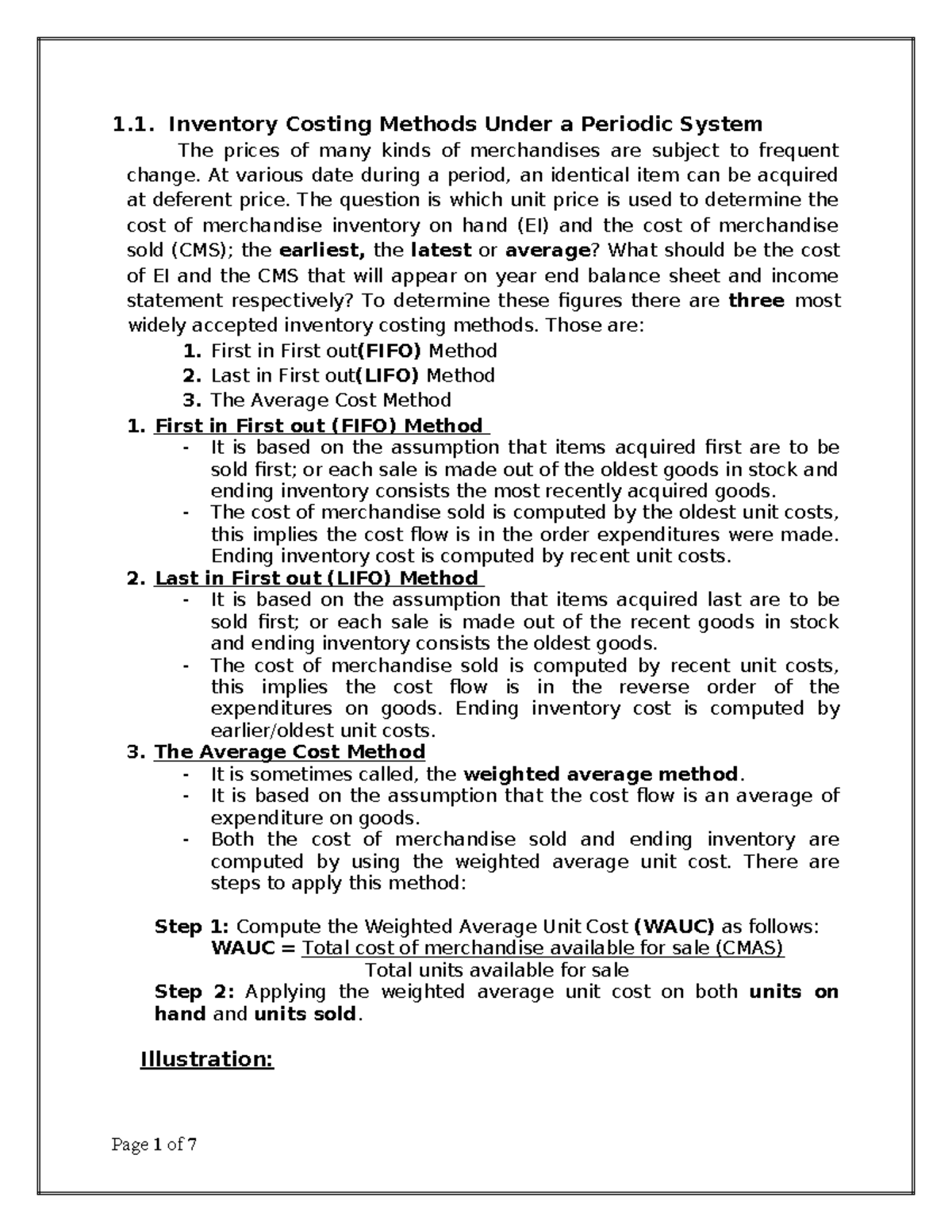 Inventory Costing (2) - 1. Inventory Costing Methods Under a Periodic ...