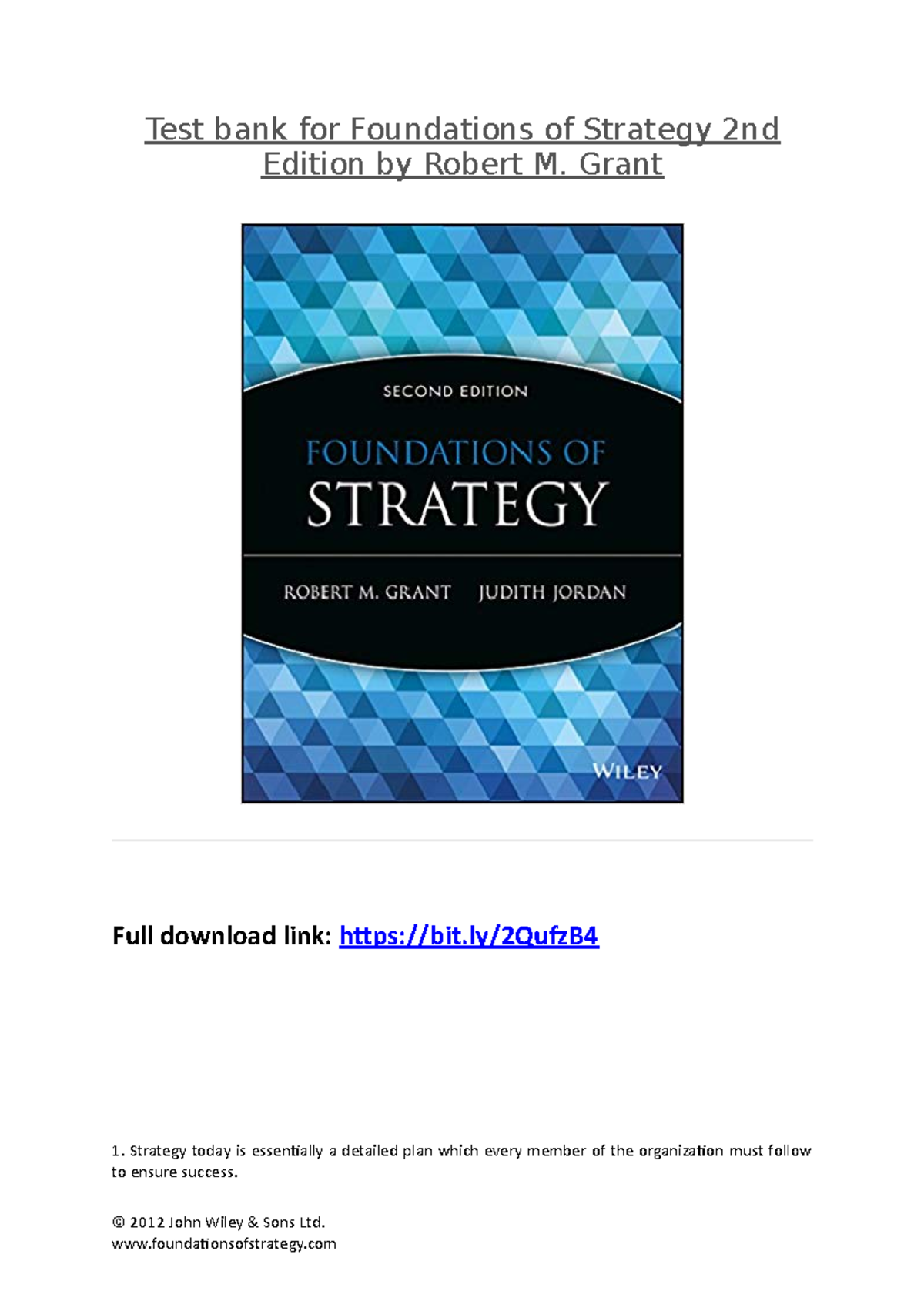 Foundations of Strategy 2nd Edition by Robert M. Grant Test bank - Test ...