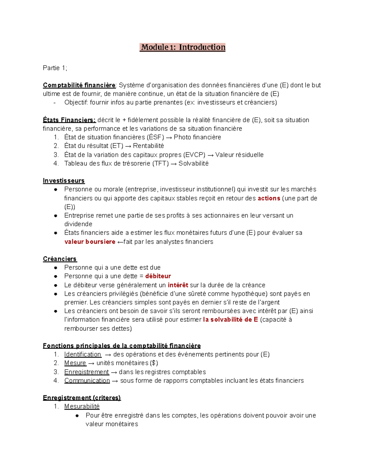 ADM1740-Notes - NOTES - Module 1: Introduction Partie 1; Comptabilité ...