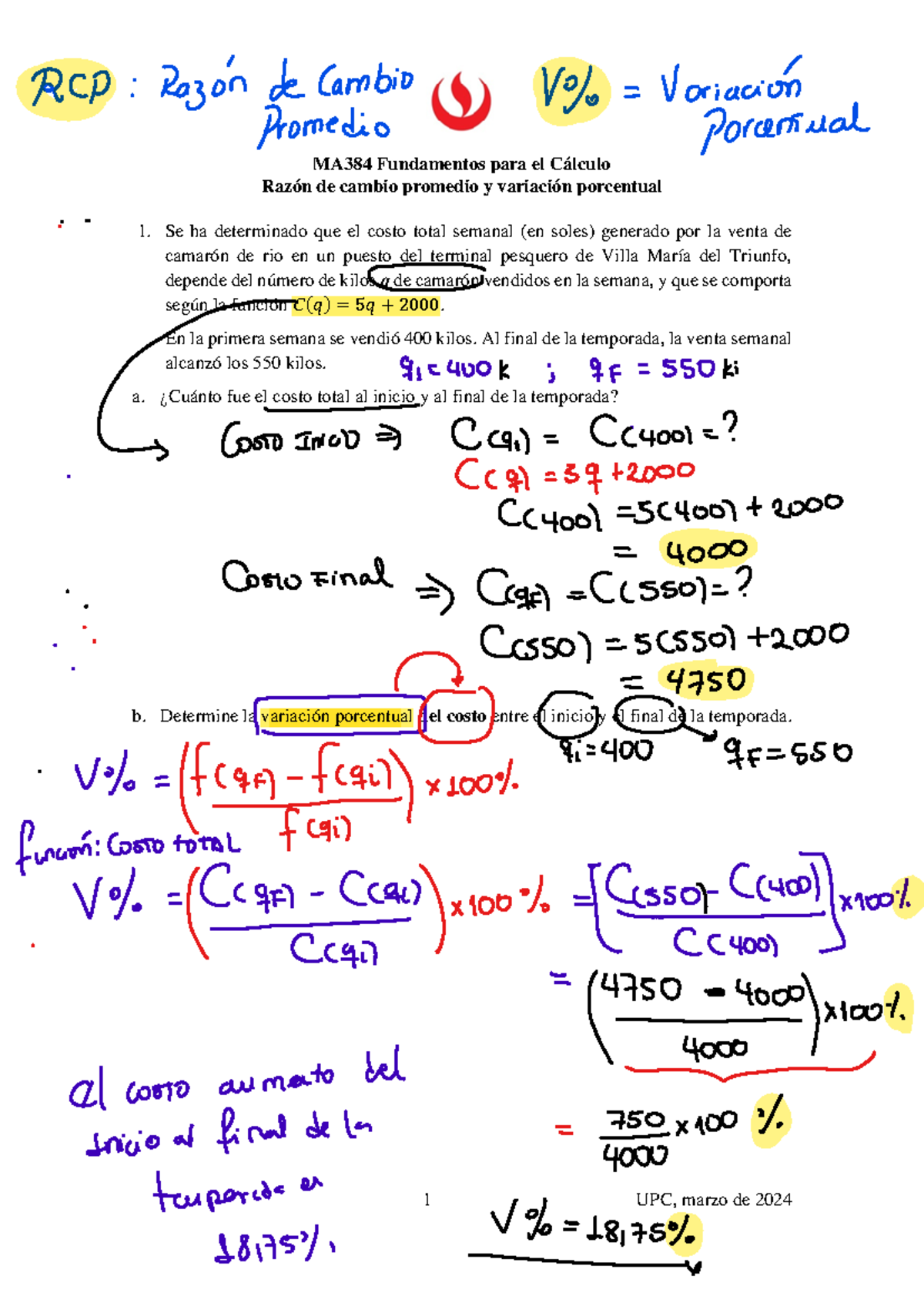9.2 Ejercicios de razón de cambio promedio y variación porcentual - 1 ...
