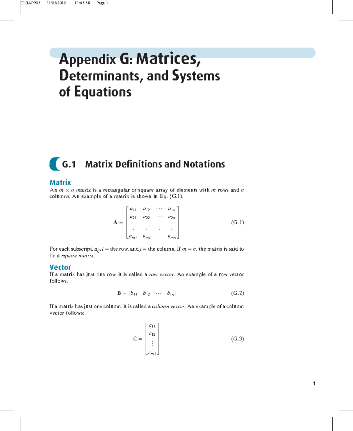 Appendix G - Copy - reference paper for problems - Appendix G: Matrices ...