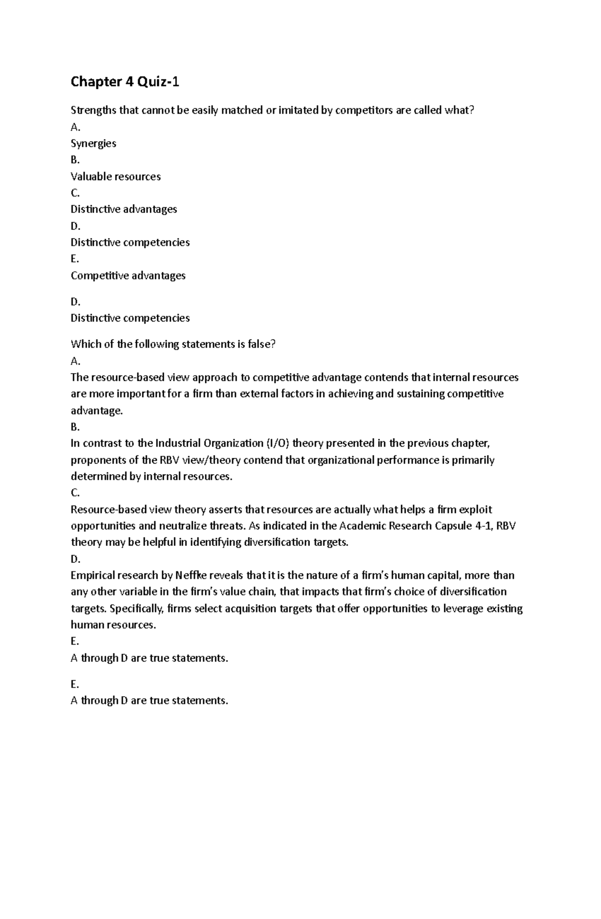 Chapter 4 Quiz-1 - Lecture notes 1-5 - Chapter 4 Quiz- Strengths that ...