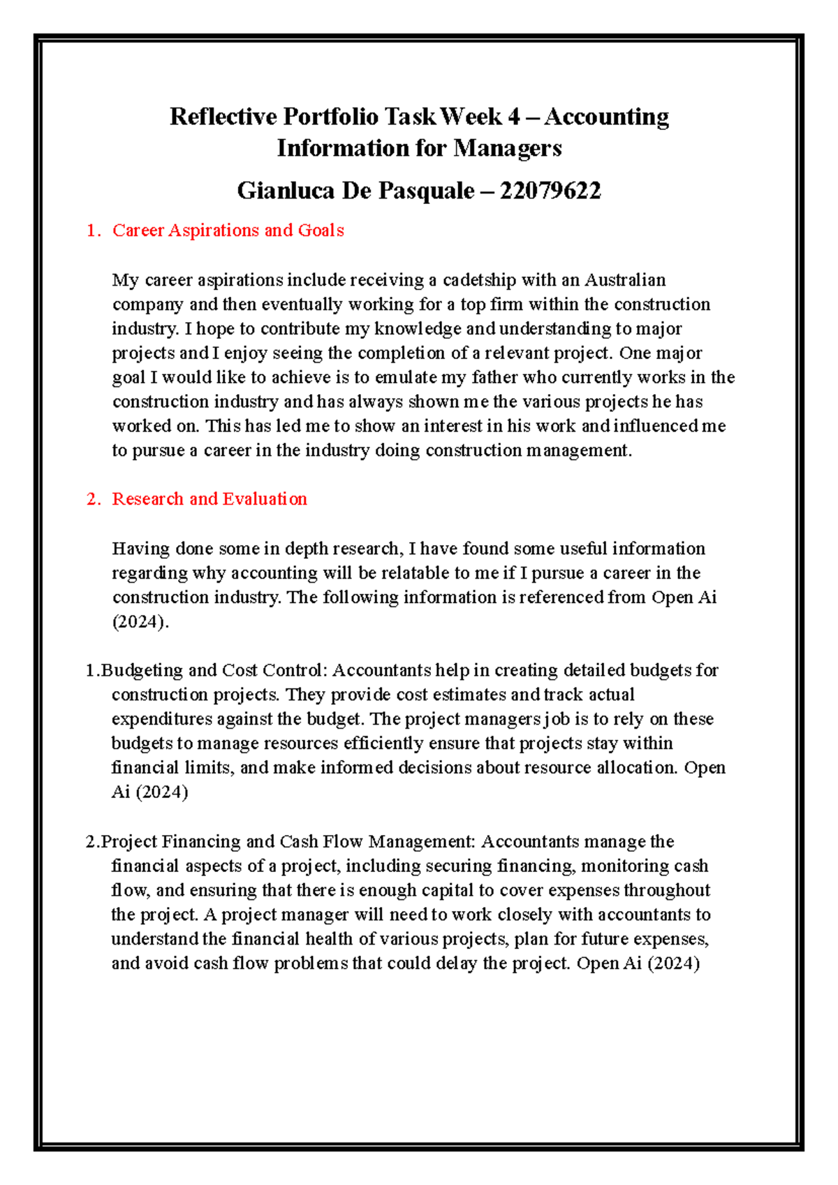 Reflective Portfolio Task Week 4 - Career Aspirations and Goals My ...