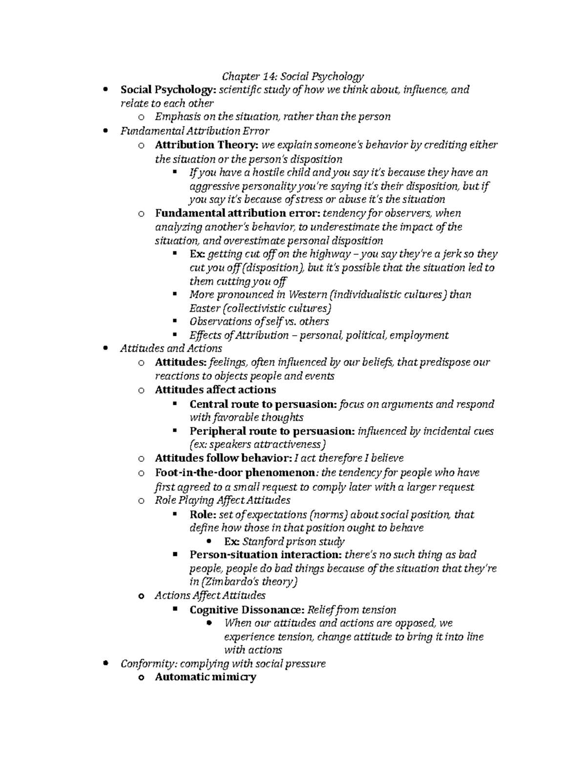 Chapter 14 - Chapter 14: Social Psychology Social Psychology ...
