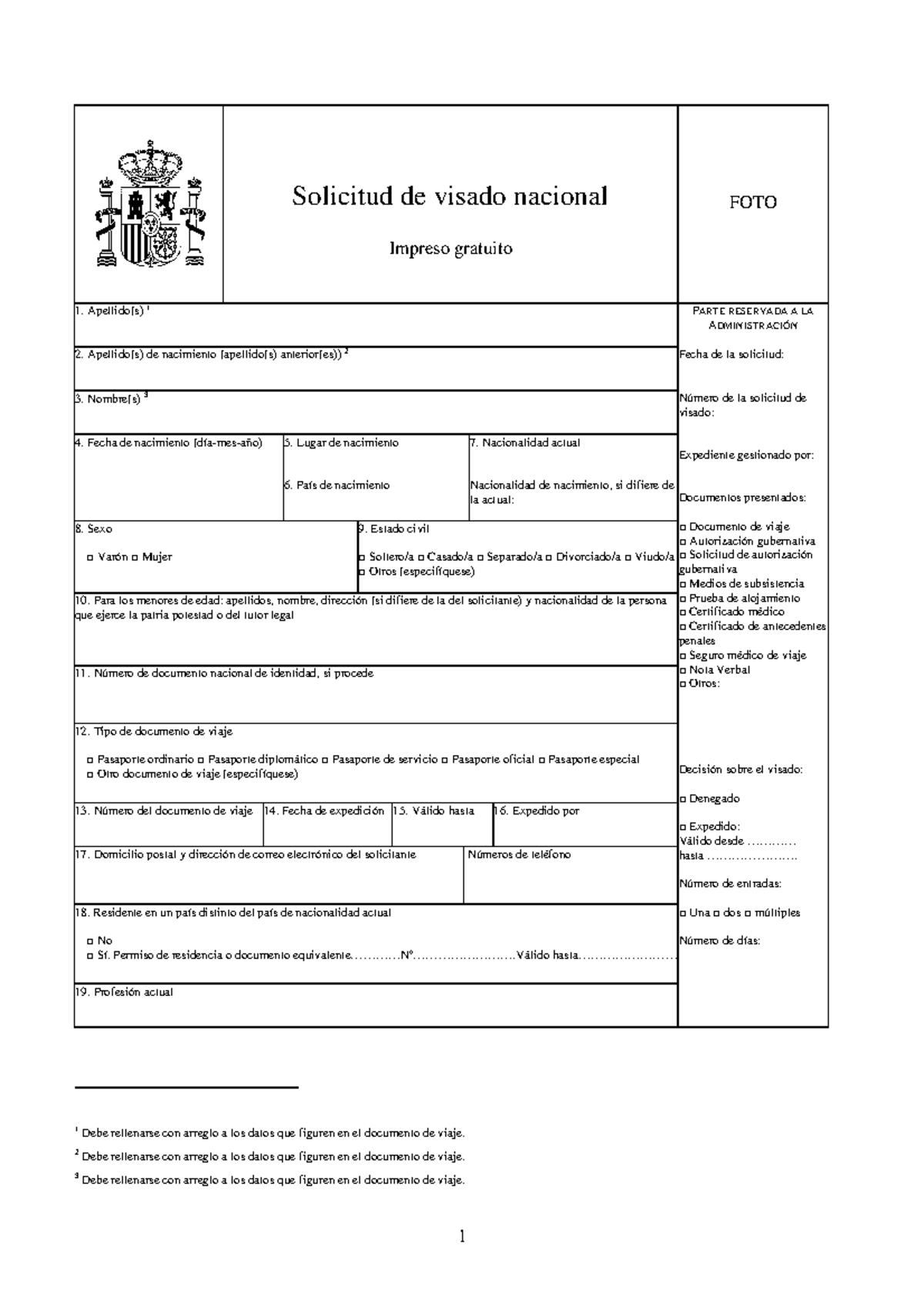 Solicitud de visado nacional - Español - Solicitud de visado nacional ...
