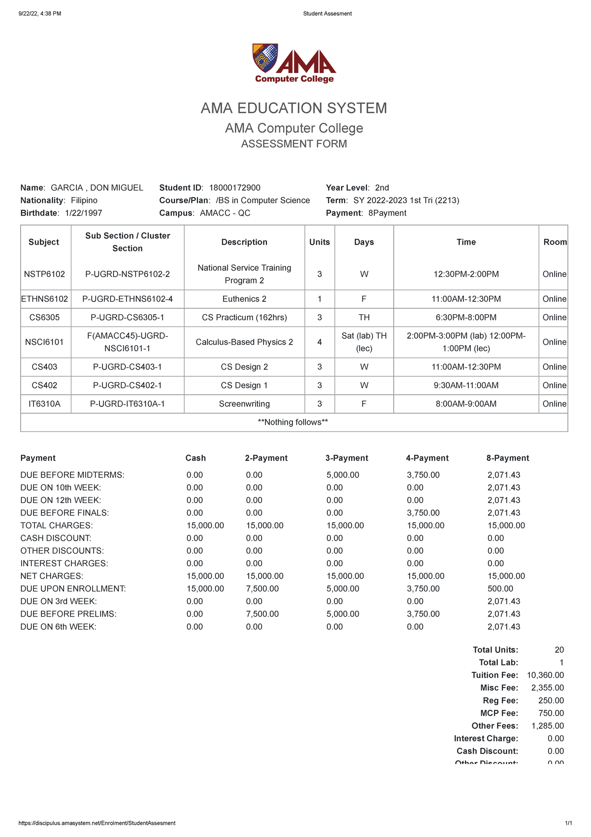 Student-Assesment-Garcia - 9/22/22, 4:38 PM Student Assesment - Studocu