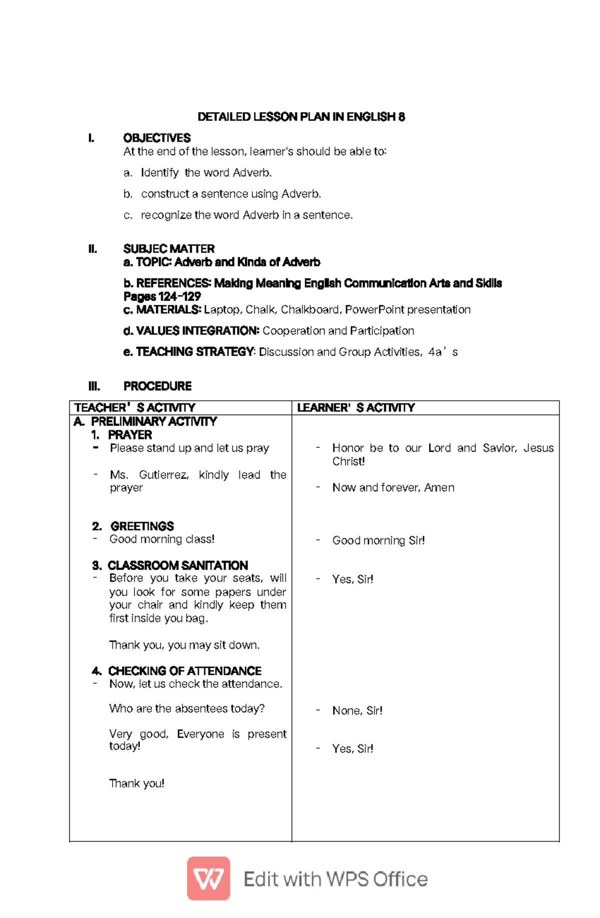 Dlprickrick - dlp - DETAILED LESSON PLAN IN ENGLISH 8 I. OBJECTIVES At ...