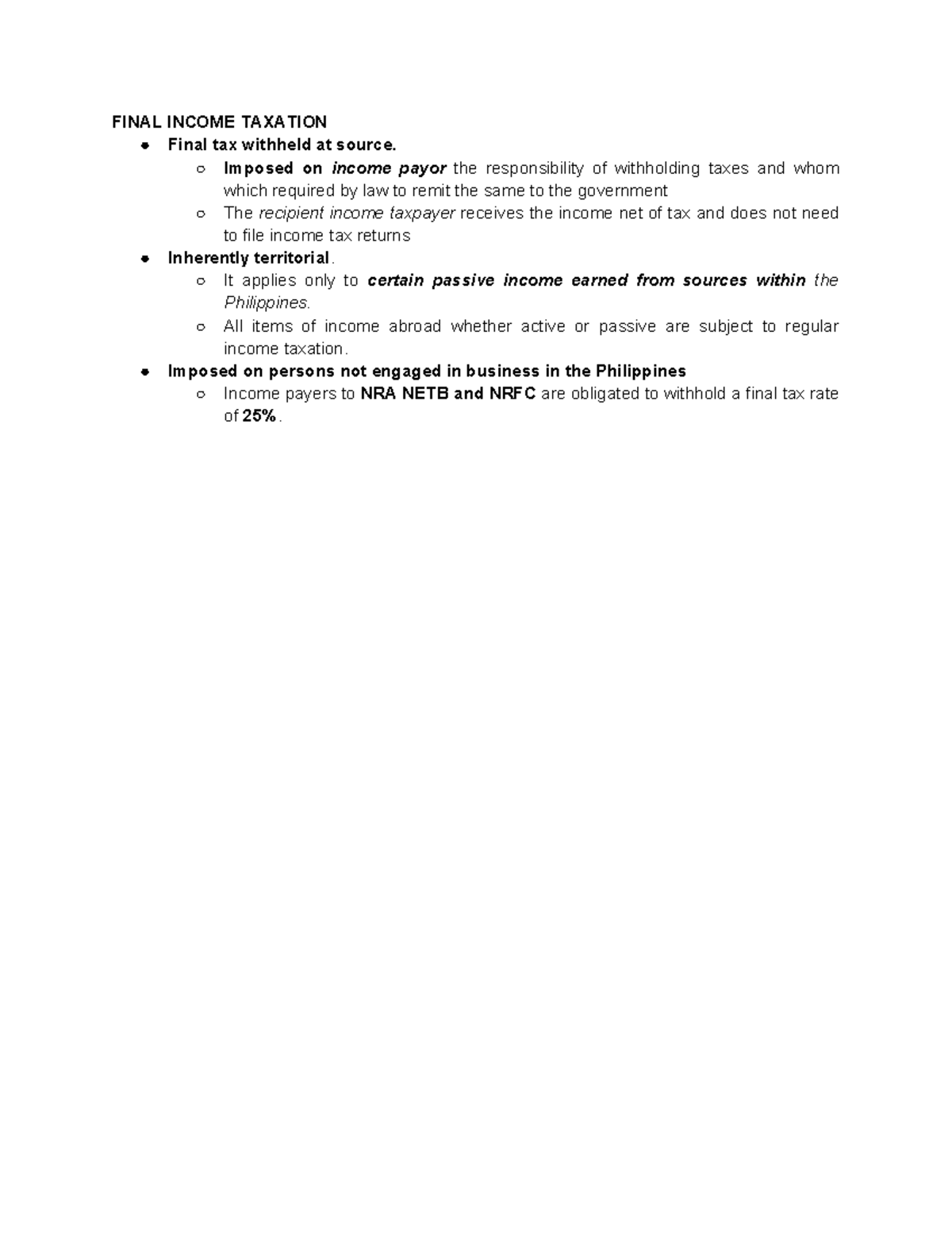 Final-Income-Taxation - FINAL INCOME TAXATION Final tax withheld at ...