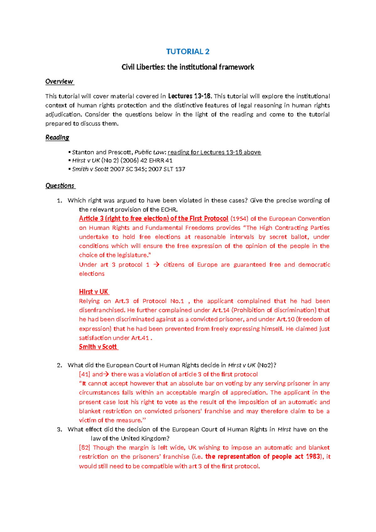 Tutorial 2 Questions 2023 - TUTORIAL 2 Civil Liberties: the ...