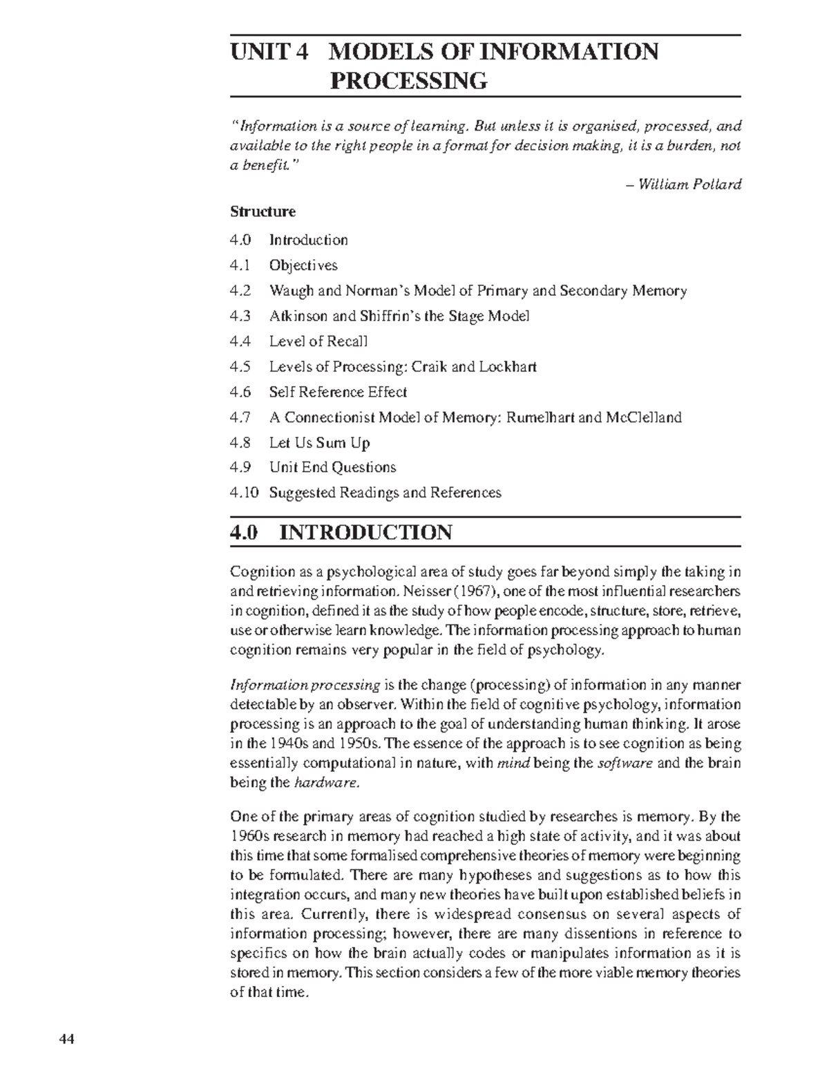 Models OF Information - Information Processing UNIT 4 MODELS OF ...