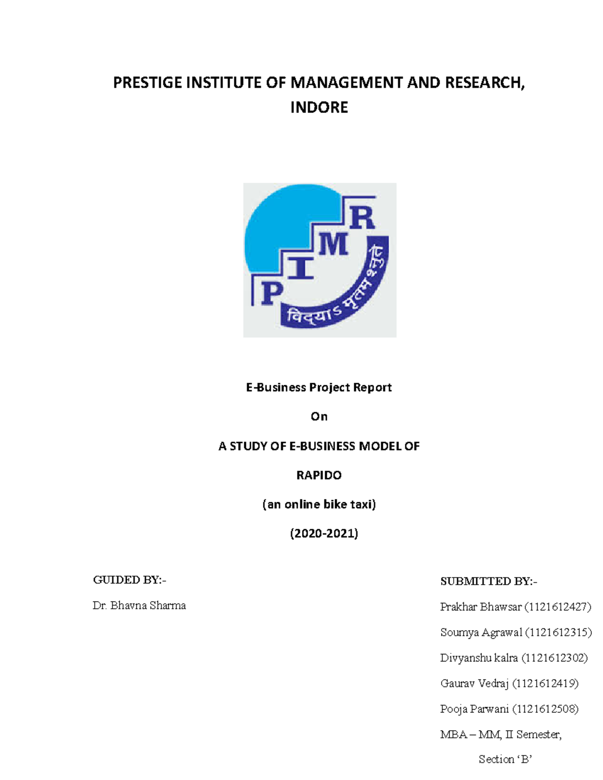 EBA-Project Report ( Rapido)final - PRESTIGE INSTITUTE OF MANAGEMENT ...