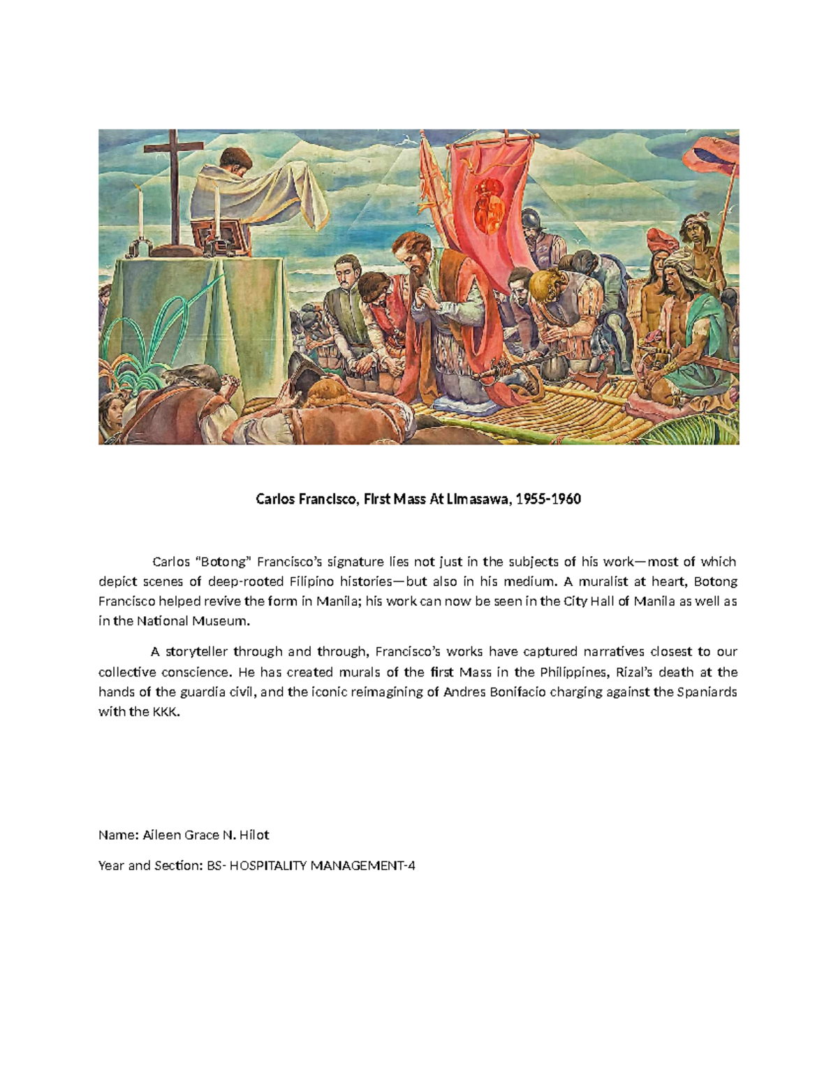 Aileen Grace Hilotilo - Carlos Francisco, First Mass At Limasawa, 1955 ...