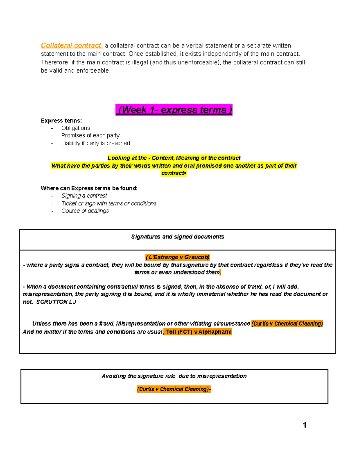 Contracts B Study Notes - Collateral contract - a collateral contract ...