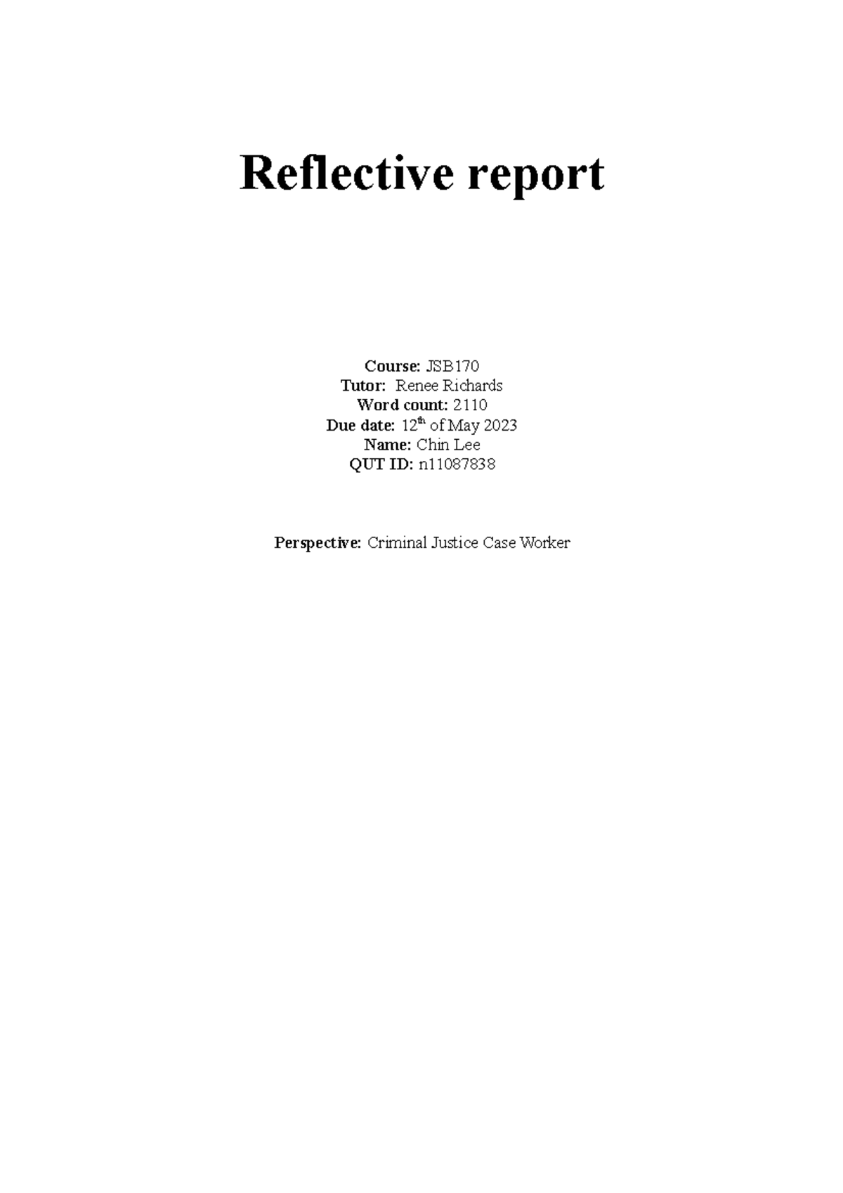 jsb170 A2 assignment - Reflective report Course: JSB Tutor: Renee ...