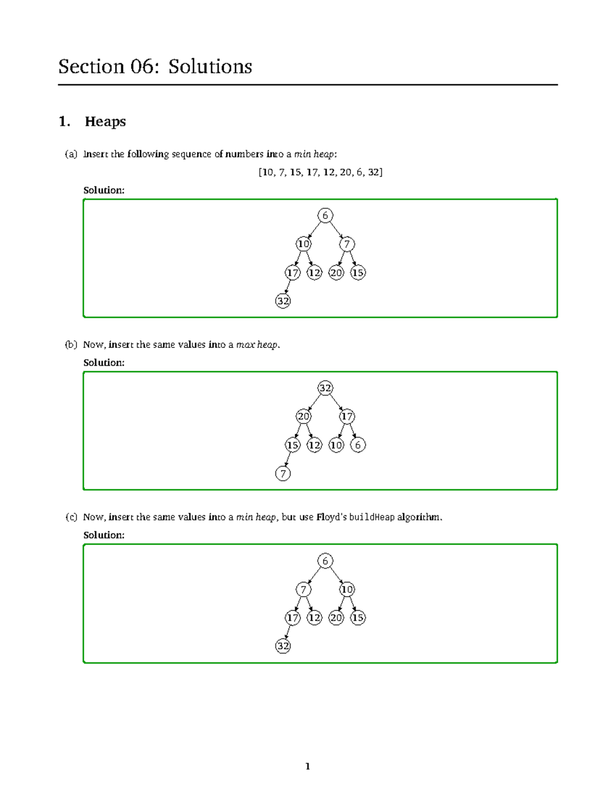 Section-06-sol - afa - Section 06: Solutions 1. Heaps (a) Insert the ...