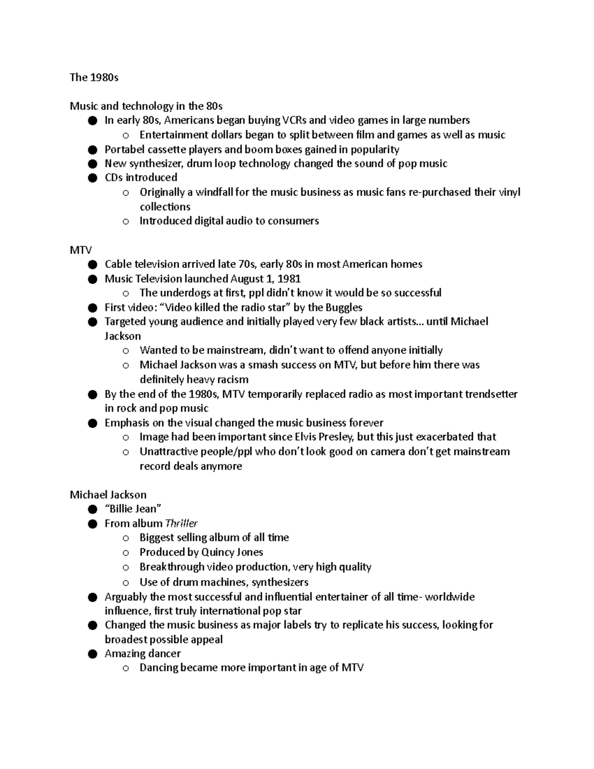 The 1980s - Class notes - The 1980s Music and technology in the 80s In ...