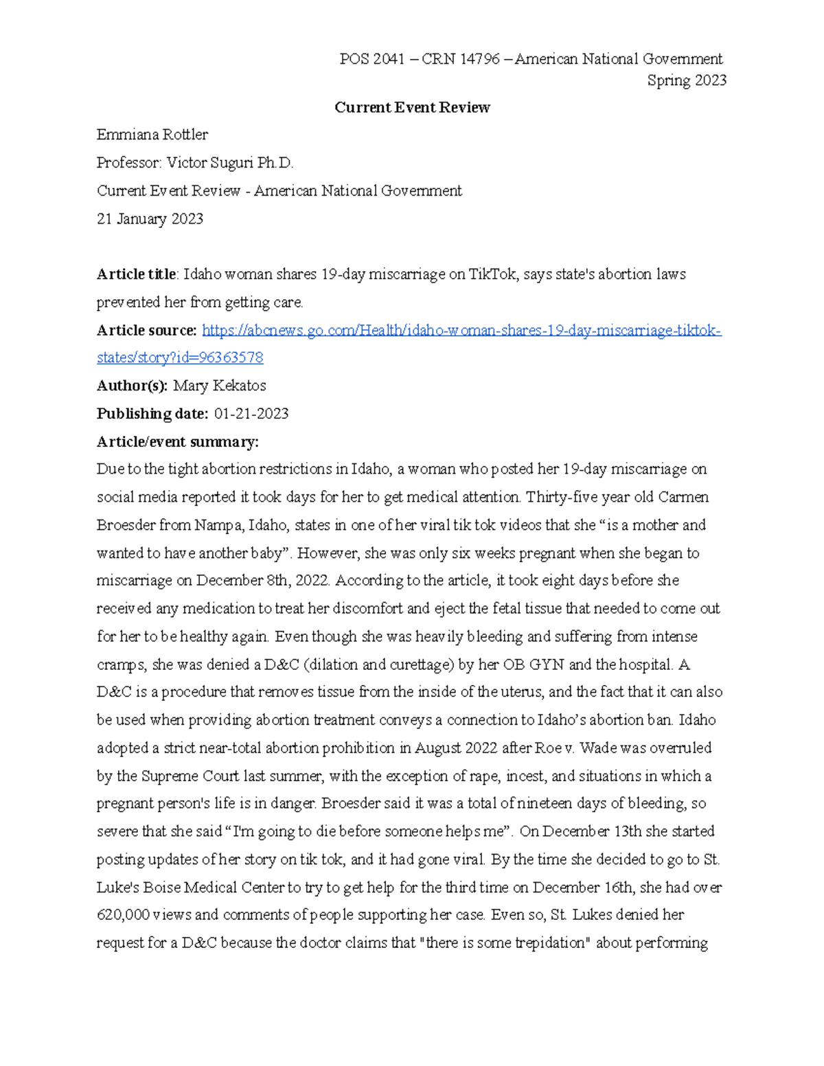 Current Event Two - with Victor Suguri - POS 2041 – CRN 14796 ...