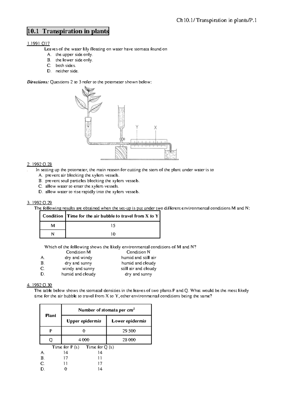Mc Ch10.1 (Ss) Transpiration in plants - 10 Transpiration in plants 1 ...