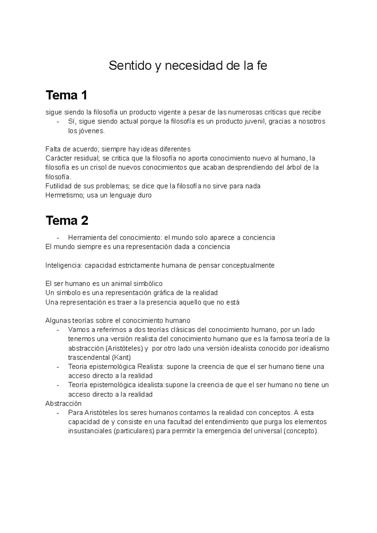 Filosofía - Tema 1 - Apuntes de el Arje - Sentido y necesidad de la fe ...