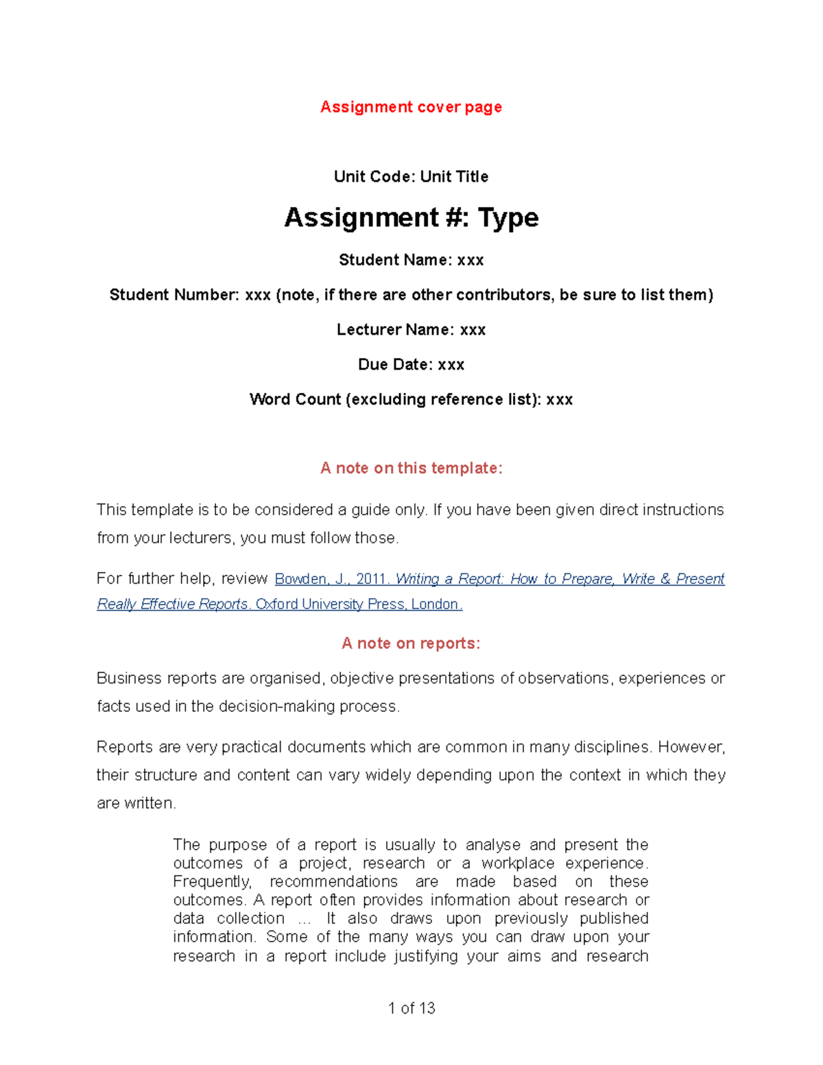 PFBS Report Template - 101597 - UWS - Studocu