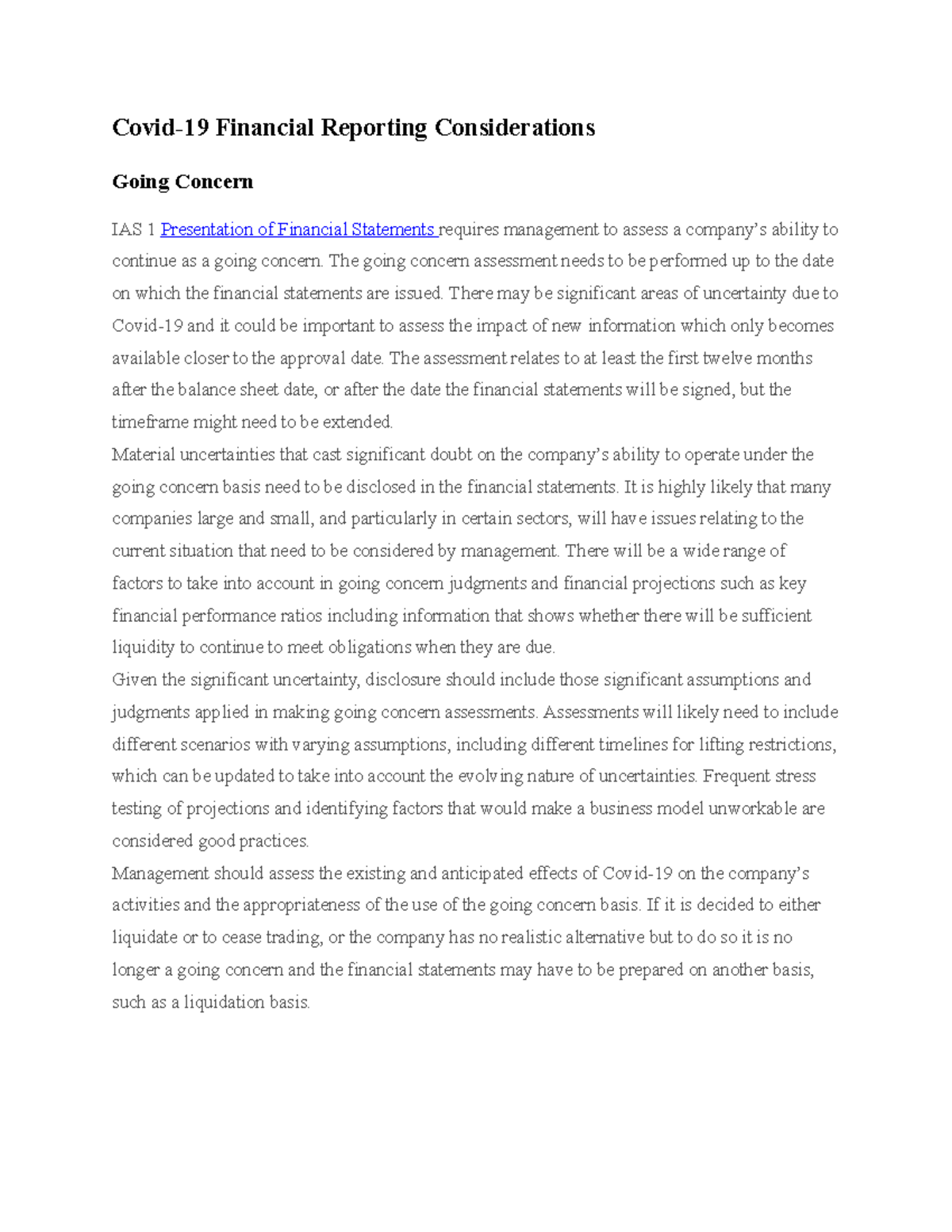 Covid-19 Financial Reporting Considerations - The going concern ...