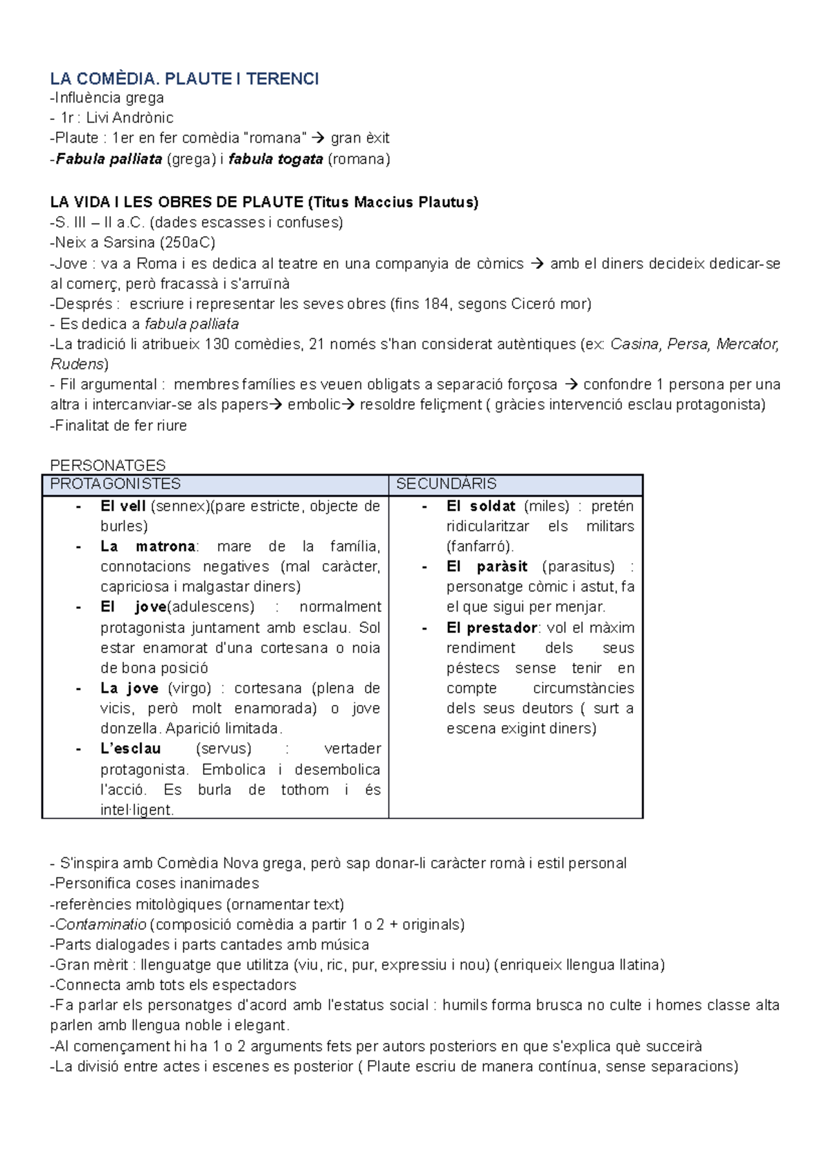 LA Comèdia. Plaute I Terenci resum - LA COMÈDIA. PLAUTE I TERENCI ...