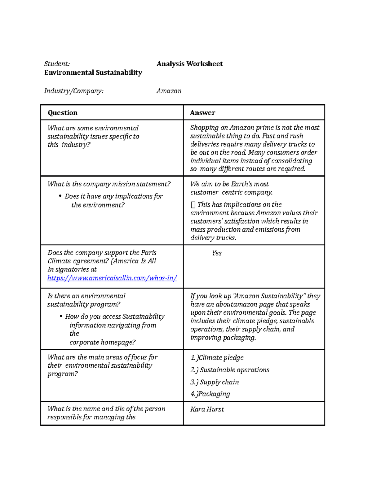Business and Society Worksheet 6 - Student: Environmental ...