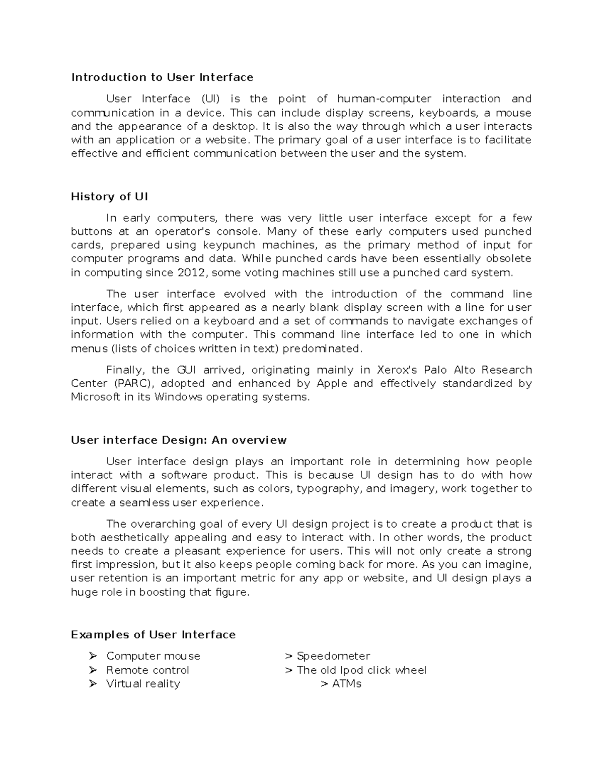 Introduction to User Interface - This can include display screens ...