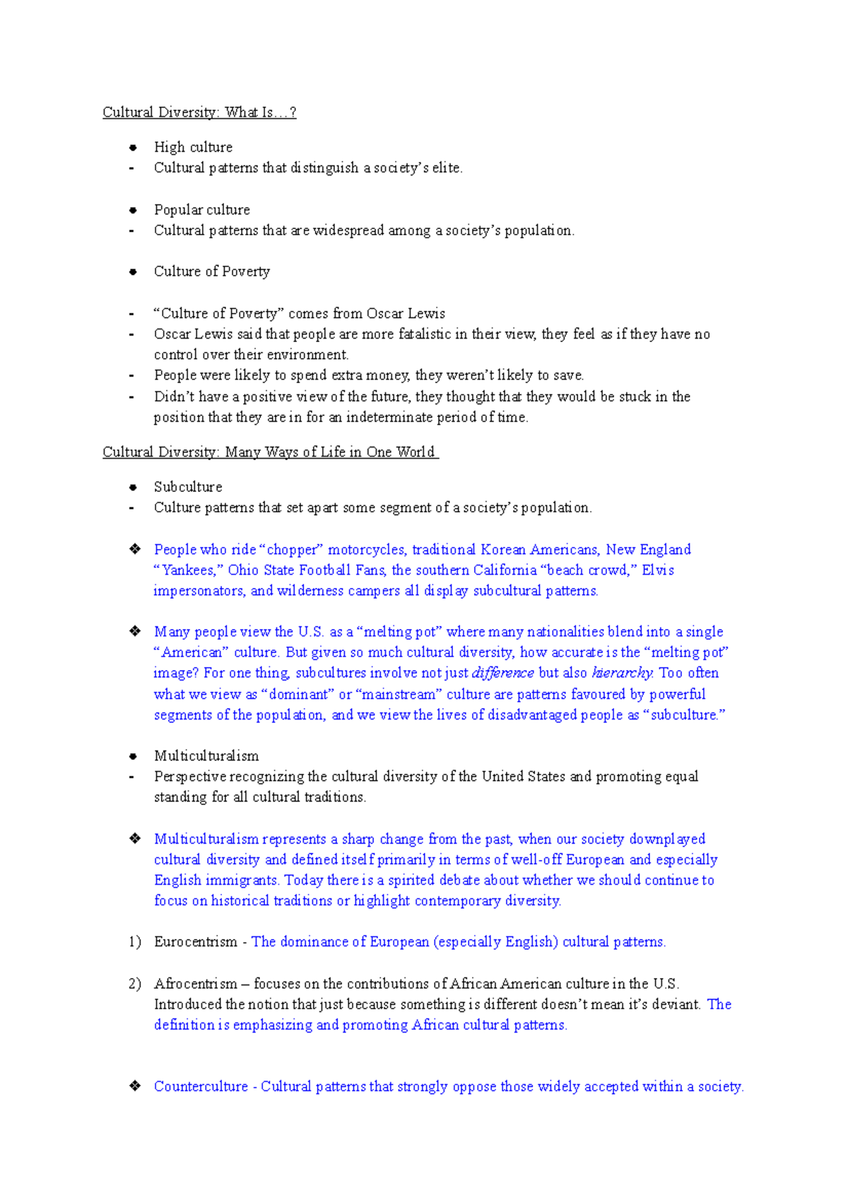 Lecture Notes - Cultural Diversity - Cultural Diversity: What Is ...