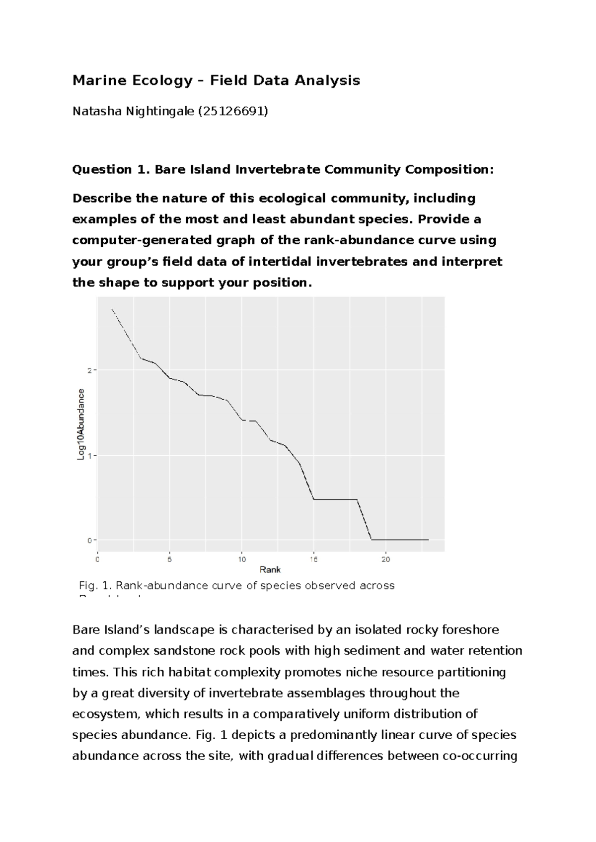 Marine Ecology - Field Data Analysis - Marine Ecology – Field Data ...