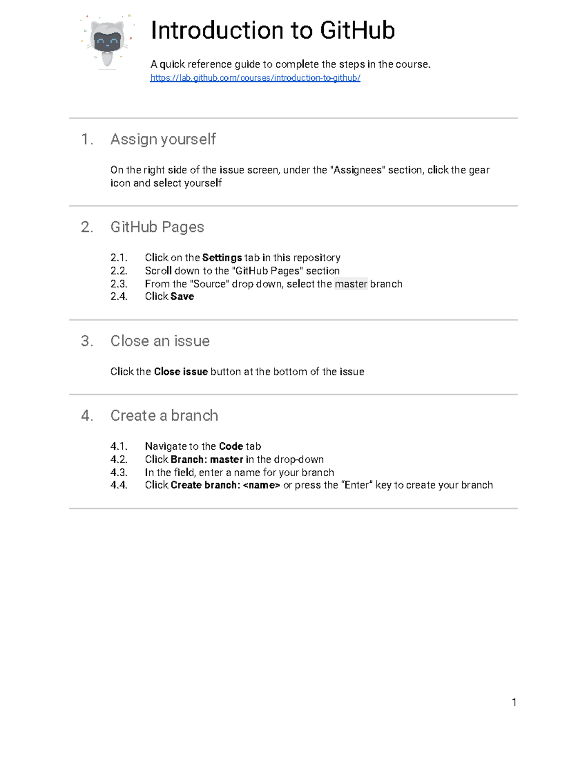 Crear ramas y mas git HUB - Introduction to GitHub A quick reference guide to complete the steps ...