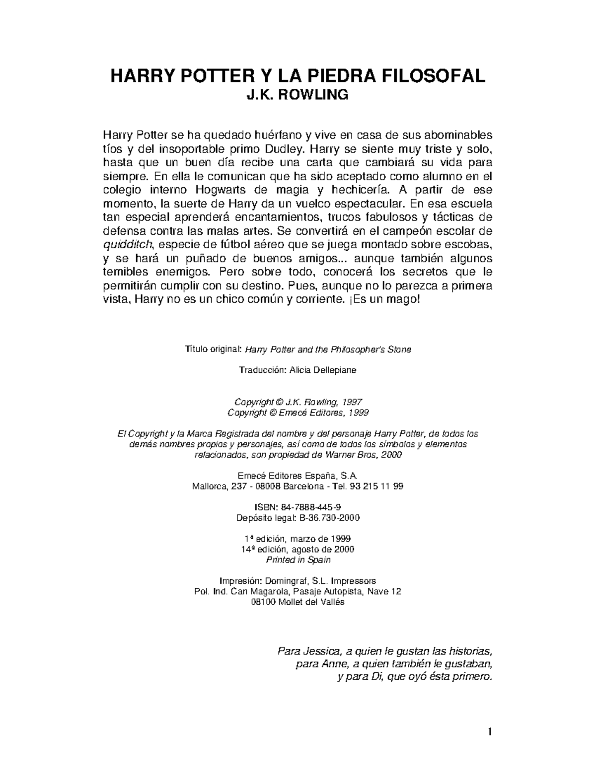 Material de lectura - Skddns - HARRY POTTER Y LA PIEDRA FILOSOFAL J ...