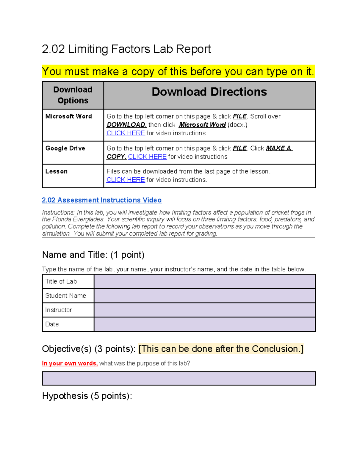 2.02 Limiting Factors Lab Report - 2 Limiting Factors Lab Report You must make a copy of this ...