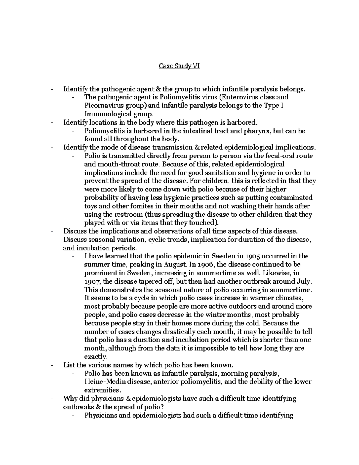 Field Epidemiology Case Study VI - Case Study VI Identify the ...
