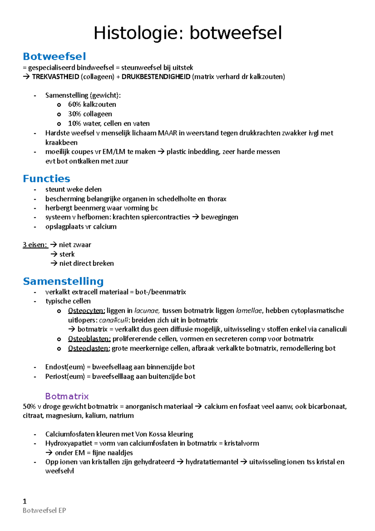 Histologie botweefsel locomotorische stelsel en huid - Histologie ...