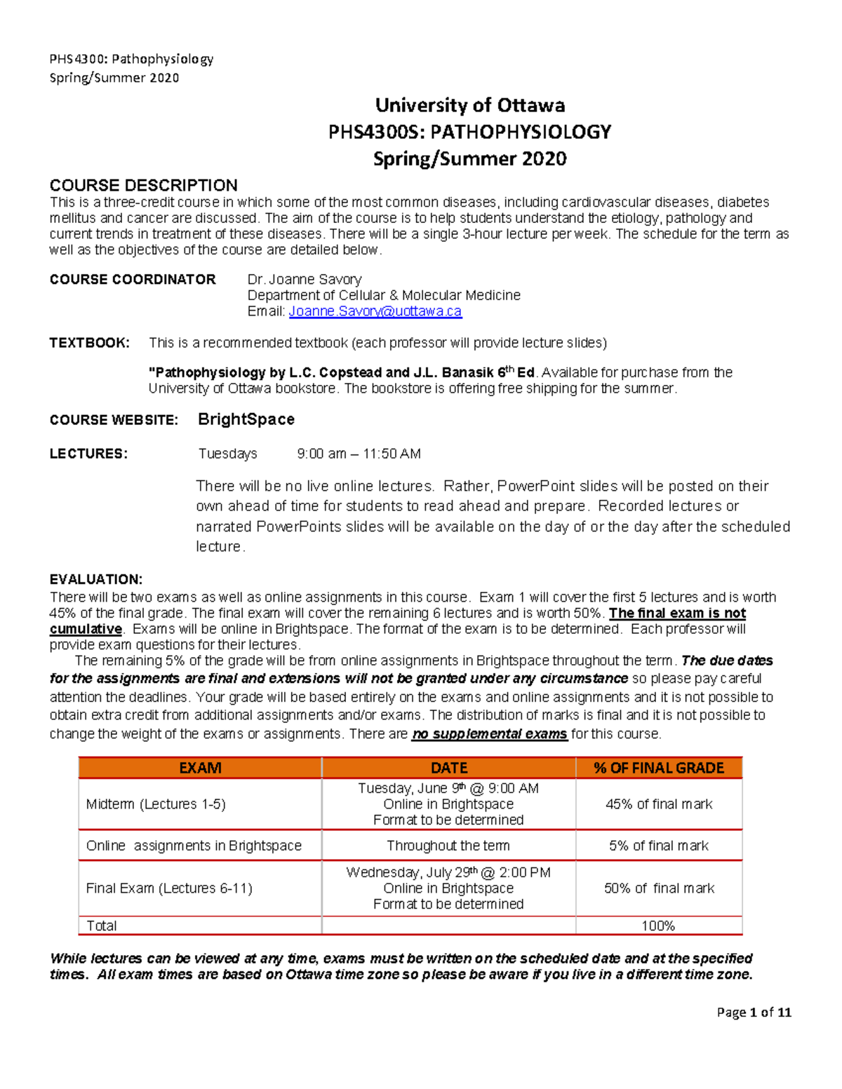 PHS4300 Course Syllabus 2020 - Warning: TT: undefined function: 32 Spring/Summer 2020 COURSE ...