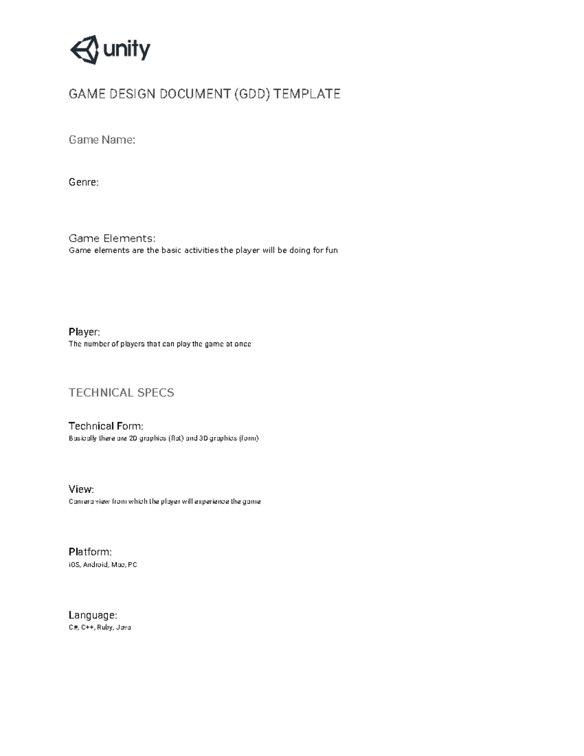 Game Design Document Template - GAME DESIGN DOCUMENT (GDD) TEMPLATE ...