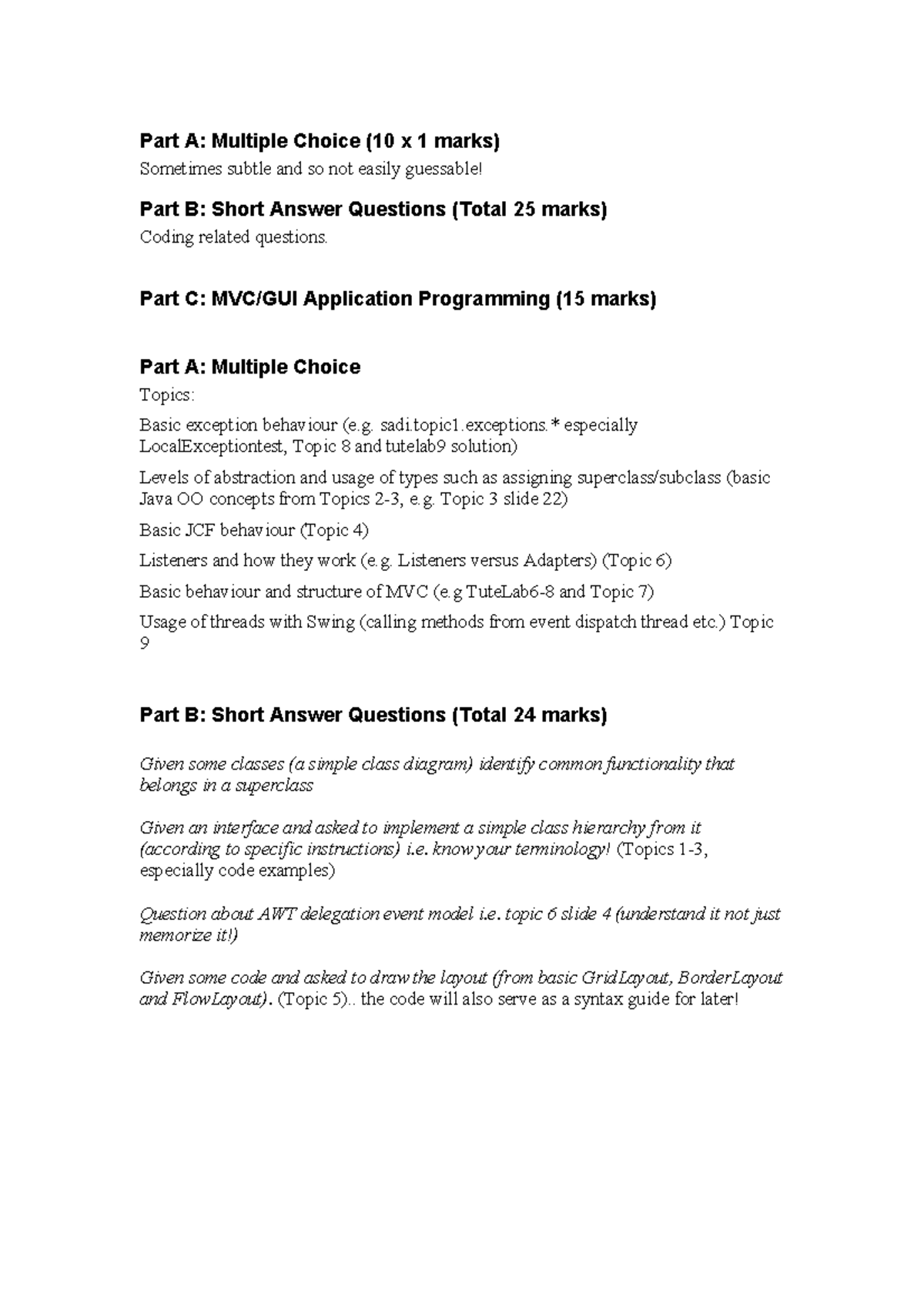 Cosc2391-exam-prep-notes - Part A: Multiple Choice (10 x 1 marks ...