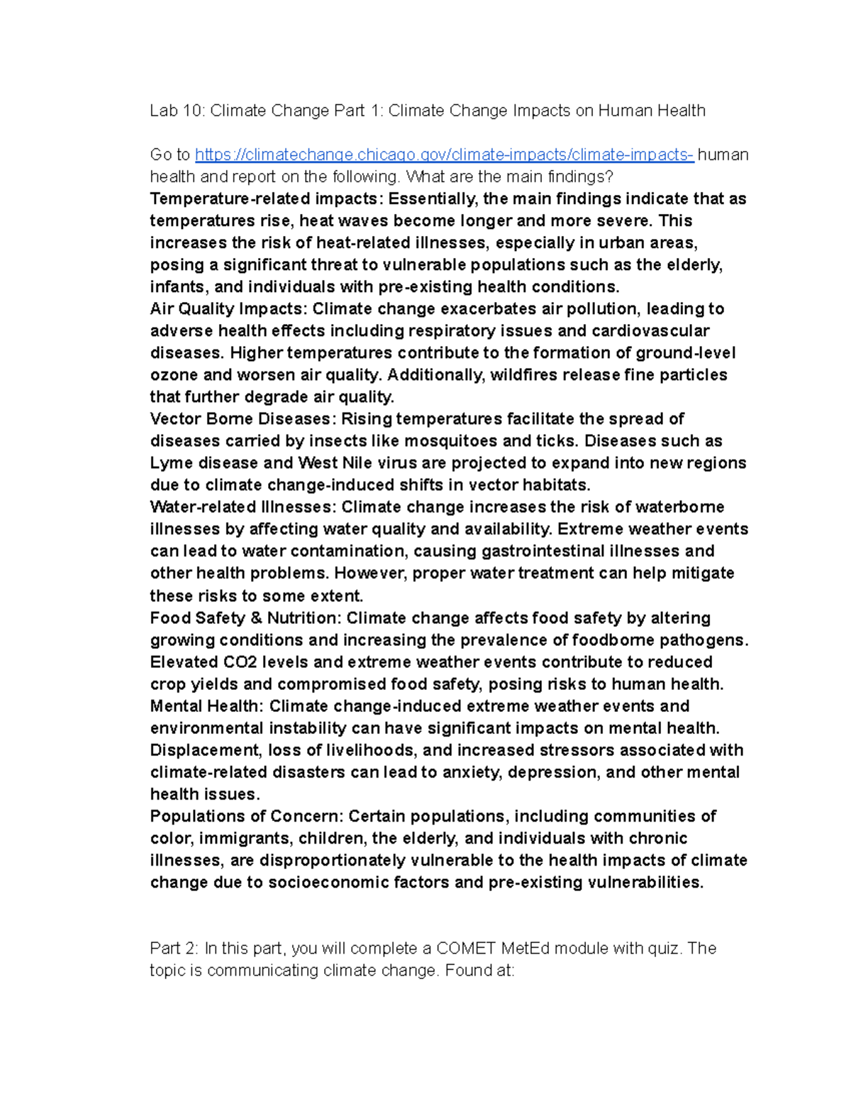 Lab 10 Climate Change Part 1 Climate Change Impacts on Human Health ...