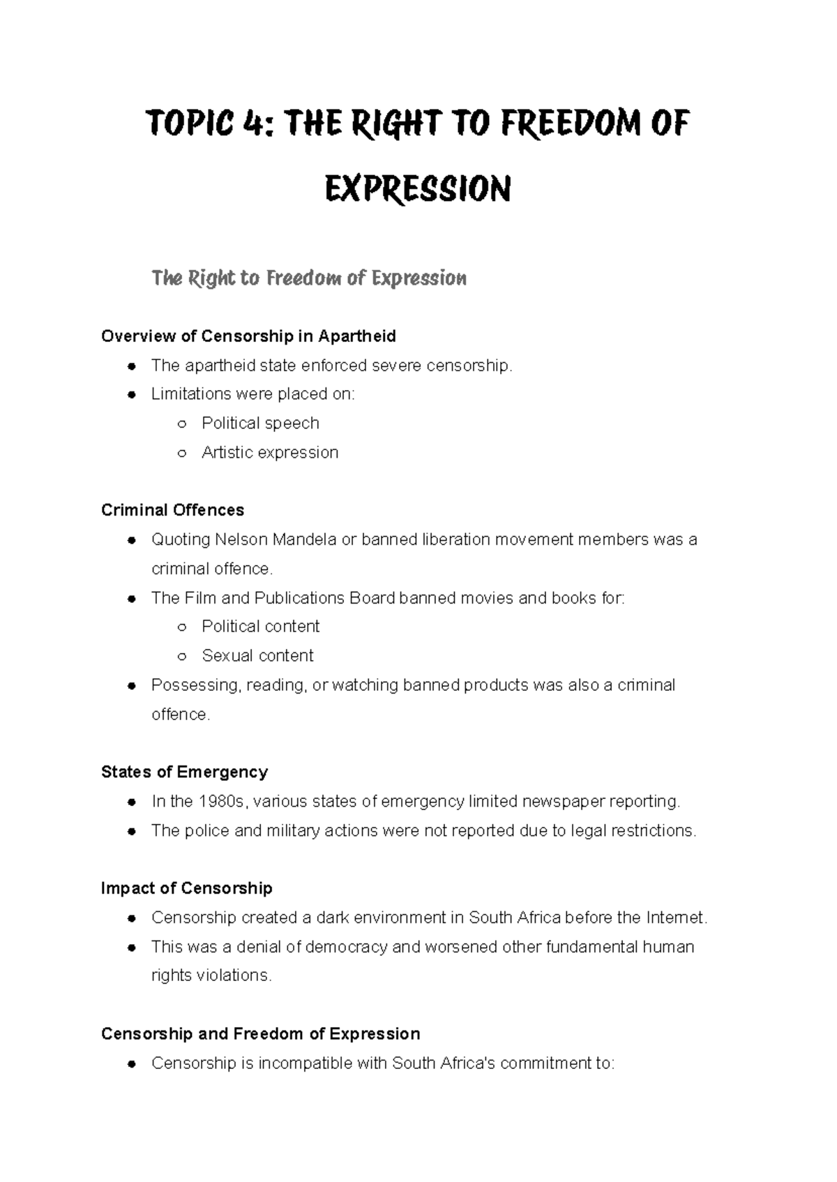 Topic 4- THE Right TO Freedom OF Expression - TOPIC 4: THE RIGHT TO ...