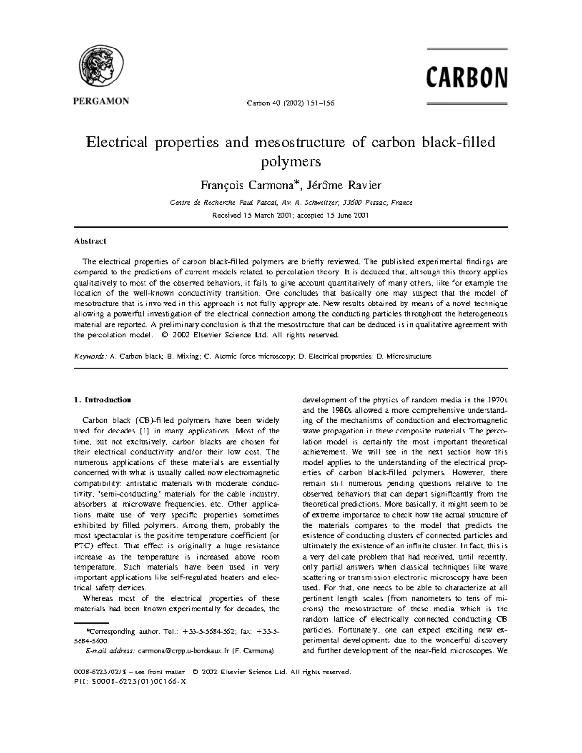 Electrical properties and mesostructure of carbon black filled polymers ...