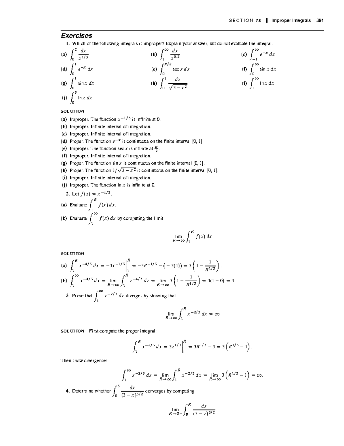 Improper Integrals Exercises and solutions - S E C T I O N 7 Improper Integrals 891 Exercises ...